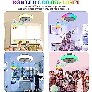 Ceiling Fans with Lights and Remote Bluetooth, RGB Dimmable LED Enclosed Ceiling Fans for Kids Room, with Bluetooth Speaker And 3 Colors Led Light, 3 Wind Speed & App-Timing Setting, White 17.7''