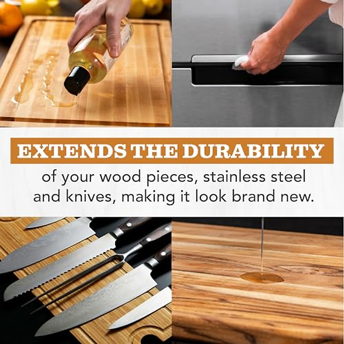 CLARK'S Bamboo Cutting Board Care Kit, Includes Mineral Oil (12oz) and Carnauba Beeswax (6oz) Enriched with Orange & Lemon Extract, Bamboo Cutting Board Oil Food Grade, Cutting Board Wax Bamboo