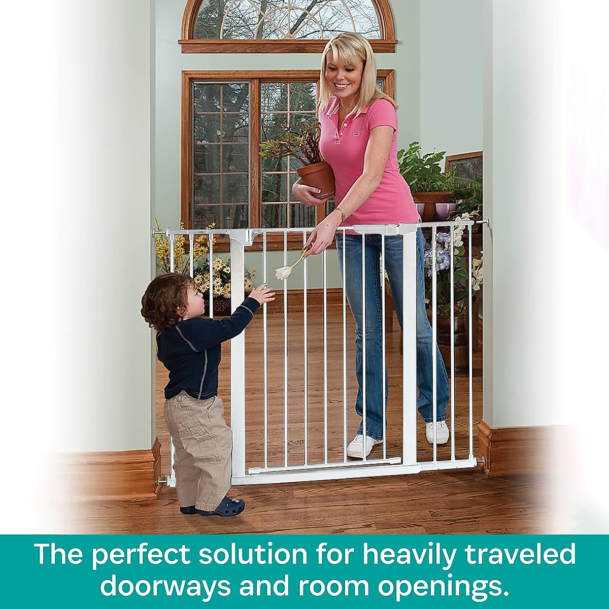 KidCo Gateway Baby Pressure Gate - No Tools or Wall Cups Required - Extra Tall & Wide Auto Close Magnet-Lock Safety Gate, G1200, White