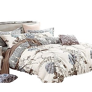 Swanson Beddings Daisy Silhouette Reversible Floral Print 3-Piece 100% Cotton Bedding Set: Duvet Cover and Two Pillow Shams (King)
