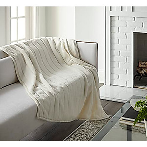 Crafted by Catherine Ivory Channel Cut Faux Rabbit Fur Throw 50" x 60"