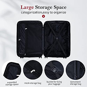 Widfre Luggage Sets 3 Pieces Carry on Suitcase Hardshell Lightweight Travel with Double Spinner Wheels Locks TSA Approved (Black)