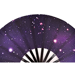 Amajiji Large Galaxy Folding Fan, Chinease/Japanese Folding Nylon-Cloth Hand Fan, Hand Folding Fans for Women/Men, Hand Fan Festival Gift Fan Craft Fan Folding Fan Dance Fan (AM3)