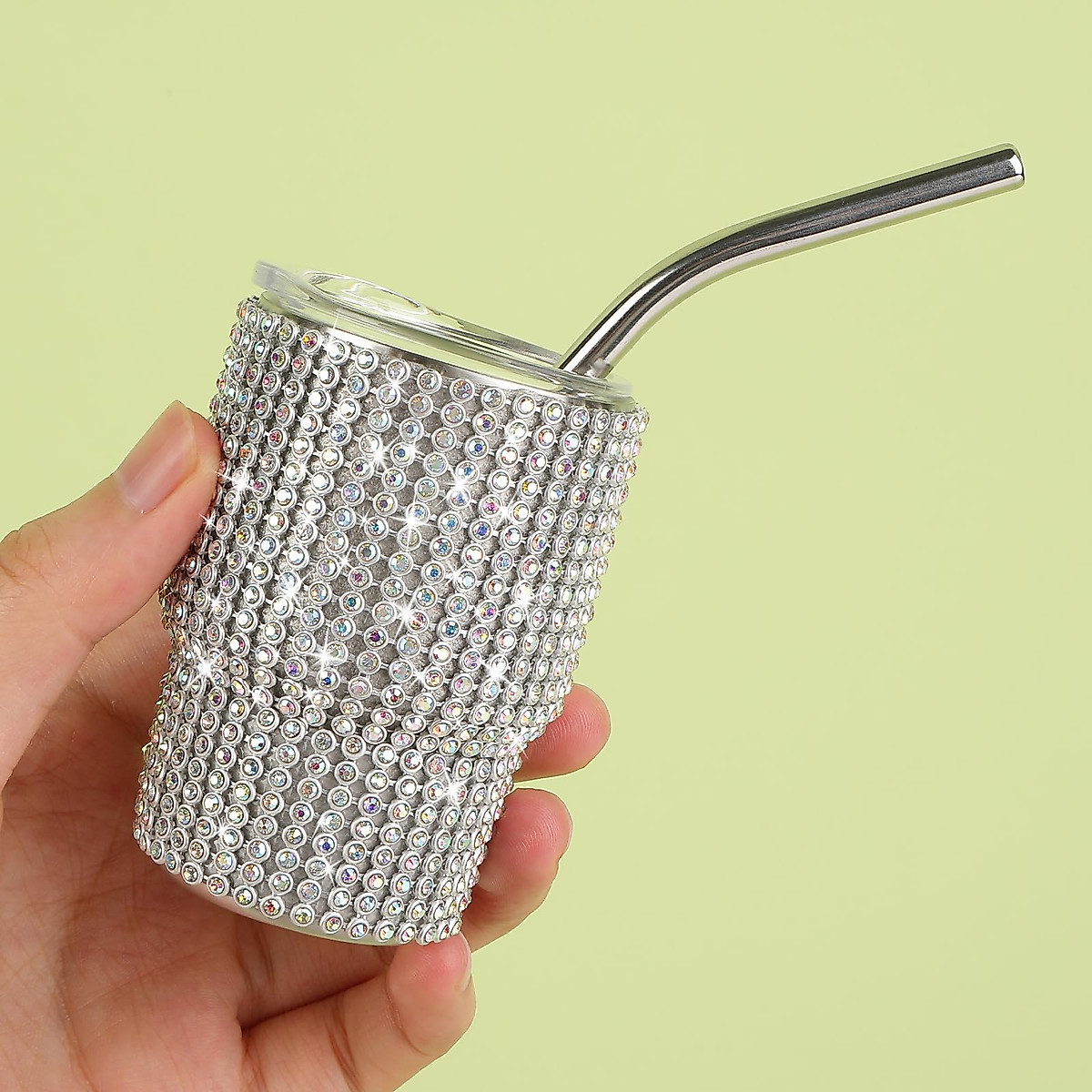 INSTOME Bling Mini Tumbler Shot Glass,3oz Shot Glass Tumbler,Diamond Tumbler Shot Glass with Straw,Glitter Small Shot Glass Tumbler for Serving Spirits,Travel,Camping(1pcs) (cai)