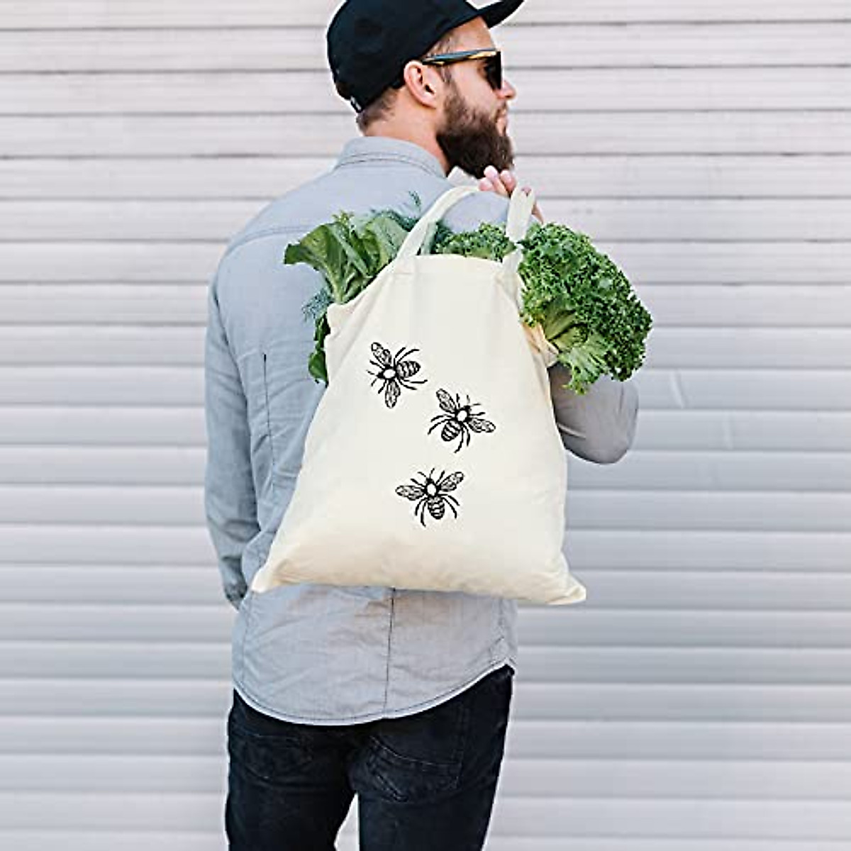 BeeGreen Canvas Tote Bag 12OZ Cute Bees & Canvas Tote Bag for Women with Zipper Pocket Personalized Gifts Embroidery Monogram Tote 13OZ Intial Tote Beach Bag