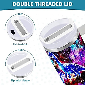ODAWA 40oz Spill Proof Tumbler with Straw, Dinos Space Galaxy Steel Insulated Tumbler with Handle and Straw Lid