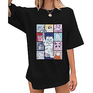 Women's Oversized T Shirts Country Music Shirts Swift Concert Outfits Funny Cat Lover Shirt Swift Fans Top Black