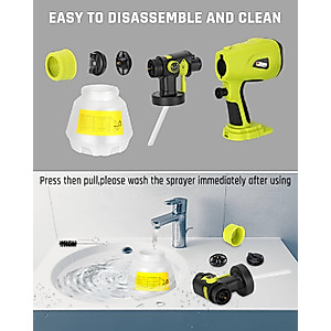 Paint Sprayer for Ryobi 18V One+ Battery, 200W Cordless Paint Sprayer HVLP Paint Gun Sprayer Gun with Brushless Motor, 4 Copper Nozzles for DIY Fence Chairs Painting(Battery not Included)