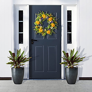 Glitzhome Set of 2 Large Tall Planter Pots,16.75''H Faux Ceramic Oversized Garden Flower Pots with Drainage Holes,Outdoor Indoor Tall Planters for Front Door,Patio and Deck