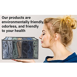 Hodeuineer Wardrobe Clothes Organizer for Jeans,7 Grid Foldable Drawer Organizers For Clothing,Clothes drawer Organizer for Thin Pants,Mesh Clothes Organizer For Folded Clothes(2Pack,Gray Upgraded)