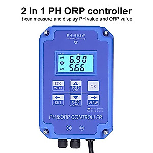 PH‑803W 2 in1 ORP Controller Continuous Monitor Meter Control Water Quality Tester -1999~1999mV 0.00~14.00PH Acidity Alkalinity Controller Water Quality Monitoring Tool(US