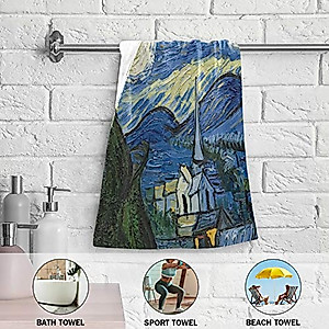 xigua 2pcs Starry Night Hand Towel Set Soft Fast Drying Washcloths Face Towels for Bathroom, Hotel, Spa, Yoga and Beach, 28 x 14 Inch