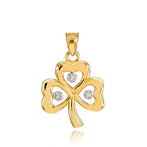 10k Yellow Gold Three Diamond Clover Leaf Shamrock Charm Pendant