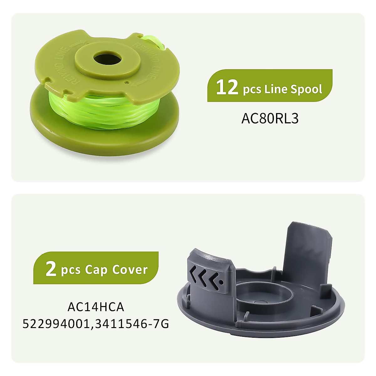 A ANLEOLIFE .080in Twisted Line Spool #AC80RL3 for RYOBI Cordless Auto-Feed String Trimmers 18v 24v and 40,11ft-Long (12 Spools & 2 Cap)