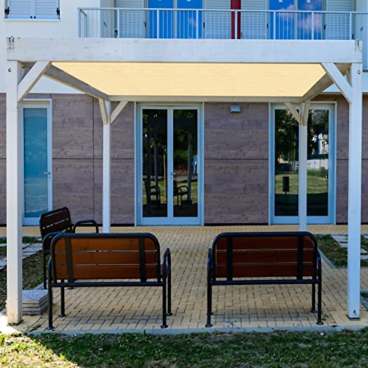 Shatex 90% Shade Fabric Sun Shade Cloth 12’ x 20’ Wheat Taped Edge with Grommets Sun-Block Mesh Shade for Pergola Cover Canopy,12 Bungee Balls