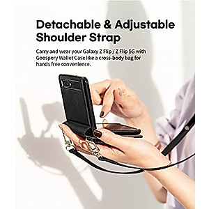 GOOSPERY Wallet Case Compatible with Galaxy Z Flip, Detachable Card Holder 2 Card Pocket Storage Premium PU Leather Adjustable Cross-Body Strap Attached Earbud Cord Organizer (Black)