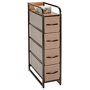 mDesign Slim Steel Frame Organizer Dresser Unit, 4 Removable Fabric Drawers/Metal Top, Furniture for Entryway, Hallway, Bedroom, Office, Closet Organization, Lido Collection, Coffee/Espresso Brown