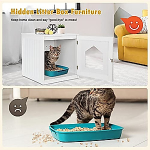 Cat Litter Box Enclosure Hidden Kitty Litter Box Furniture Indoor Cat Box Cabinet Cat House & Side Table Nightstand Cat Washroom