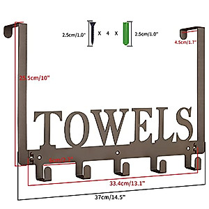 Towel Hooks for Bathroom Over the Door Hooks Wall Mount Towel Rack Towel Holder for Bathroom, Heavy Duty Robe Hooks Towel Hanger for Wall Metal Sandblasted Organizer for Towel Clothes Bag Robe(Coffee)