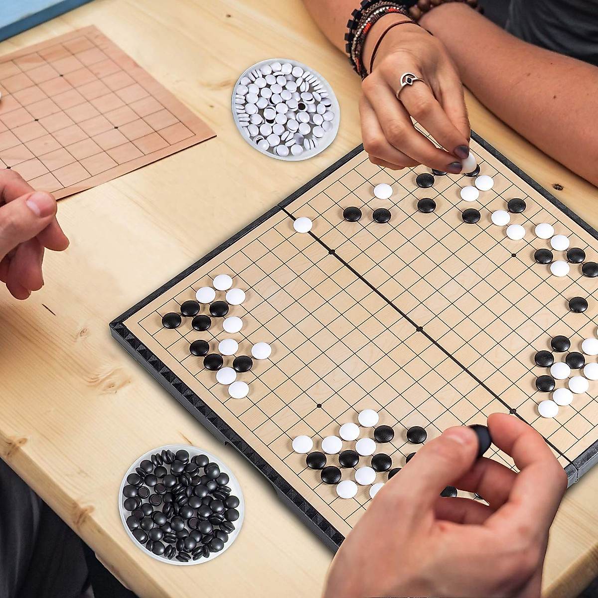 AMEROUS 11 Inches Magnetic Go Game Set (19 x 19), Travel Foldable Board Game Set with Magnetic Plastic Stones & Go Game Rules for Beginner, Kids, Adults （Weiqi）