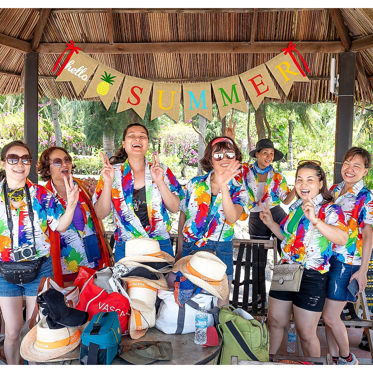 JOZON Hello Summer Burlap Banner Jute Summer Bunting Banner Garland Pineapple Summer Decorations for Holiday Party Mantel Fireplace Wall Hawaiian Party Supplies Decors