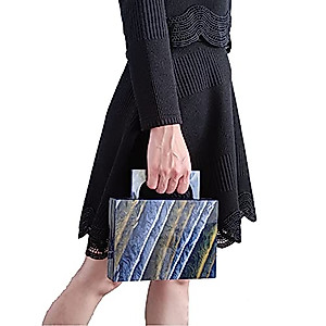 WuYangSto Acrylic Evening Bag,Marble Gold Blue Clutch Purses for Women Formal