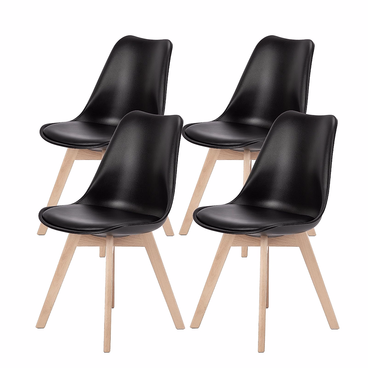 Sweetrcrispy Dining Chairs, Dining Chairs Set of 4, Dining Room Chairs, Kitchen Chairs, Mid Century Modern Chairs, PU Leather Upholstered Chairs with Wood Legs, Kitchen & Dining Room Chairs, Black
