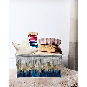Storage Bins Large Storage Cubes 15x11x9.6 inch Abstract Blue and Golden Pattern Foldable Storage Basket for Shelves for Organizing Closet Shelf Nursery Toy