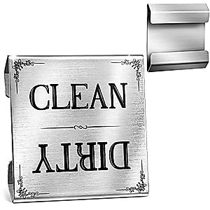 Modern Design Dishwasher Clean Dirty Sign Stainless Steel Interior Clean Dishes Indicator - Easy to Read Indicators - Non-Scratch & Rustproof Clean Dirty Dishwasher Sign (Silver/Black) (Stylish