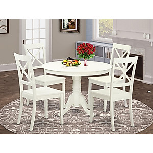 East West Furniture HLBO5-LWH-W 5 Piece Dinette Set for 4 Includes a Round Dining Room Table with Pedestal and 4 Kitchen Dining Chairs, 42x42 Inch, Linen White