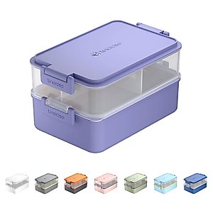 linoroso Stackable Bento Box Adult Lunch Box | Meet All You On-the-Go Needs for Food, Salad and Snack Box, Premium Bento Lunch Box for Adults Include Utensil Set, Dressing Containers - Veri Peri