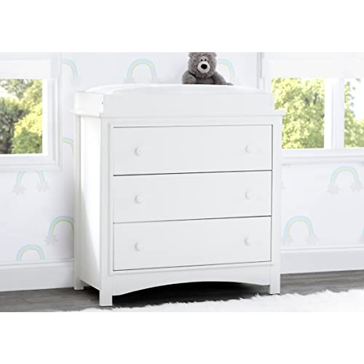 Delta Children Perry 3 Drawer Dresser with Changing Top, Greenguard Gold Certified, Bianca White