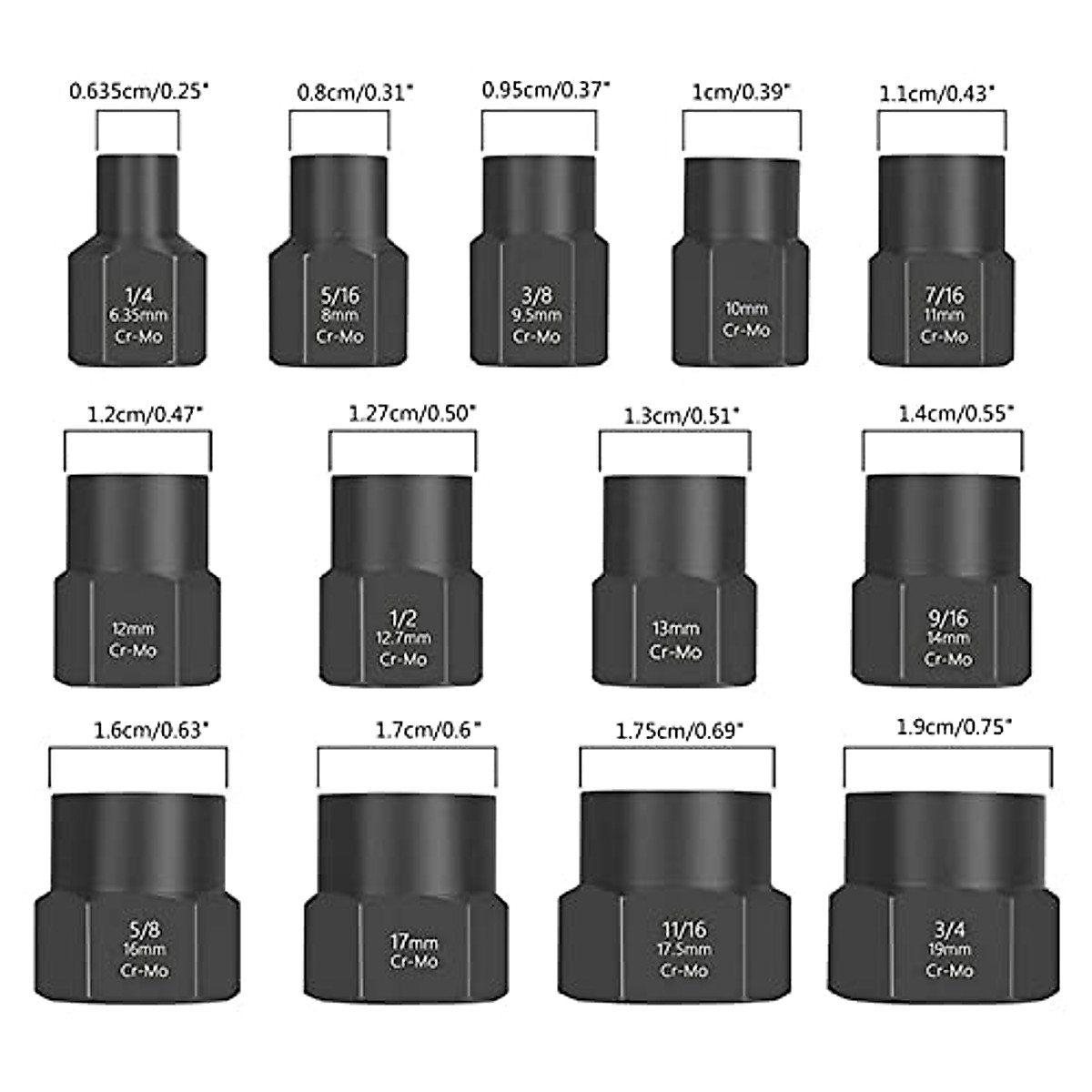 13Piece Multifunctional Impact Bolt Nut Remover Set Nut Extractor Socket Bolt Remover Tool With Storage Box 6.35-19mm Bolt Nut Screw Remover