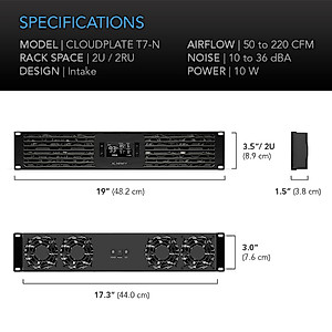 AC Infinity CLOUDPLATE T7-N, Rack Mount Fan Panel 2U, Intake Airflow, for Cooling AV, Home Theater, Network 19” Racks