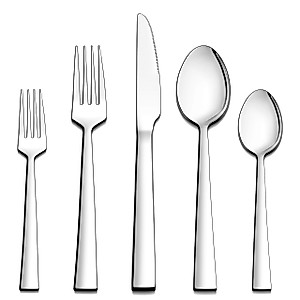 LIANYU 20-Piece Silverware Set, Stainless Steel Square Flatware Cutlery Set for 4, Eating Utensils Tableware Set, Mirror Finish, Dishwasher Safe