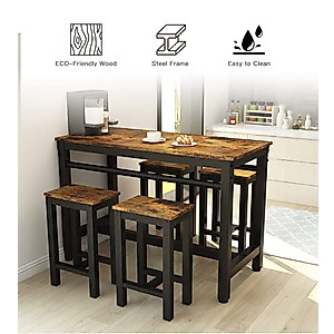 MIERES Dining Table Set for 4-5pcs Kitchen Room Dinette Furniture, Compact Space | Sturdy Metal Frame | Easy Assembly, Height 32.7'', Ideal for DiningRoom | Breakfast Nook, Rustic Brown, 5pcs