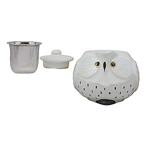 Ebros Gift Whimsical White Fat Snow Owl Ceramic 16oz Tea Pot With 2 Cups Set With Stainless Steel Strainer As Teapots And Teacups Home Decor Of Owls Owlet Nocturnal Bird