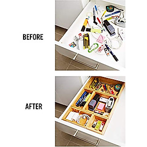 Thomas Grace Homewares 5-Piece Bamboo Storage Box & Organizer Set Multi-sized Set of 5 Drawer Dividers Organizer Boxes for kitchen, office, jewellery, junk, cosmetic, bath, bedroom or Gift.