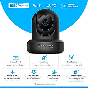 Amcrest ProHD 1080P WiFi 2MP (1920TVL) Indoor Pan/Tilt Security Wireless IP Camera IP2M-841B (Black)
