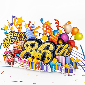 iGifts And Cards Happy 86th Blue Birthday 3D Pop Up Greeting Card – Awesome 86 Birthday Card For Man, Woman, Happy Eighty Six Birthday Gift For Dad, Mom, Husband, Wife Present, 5" X 7"