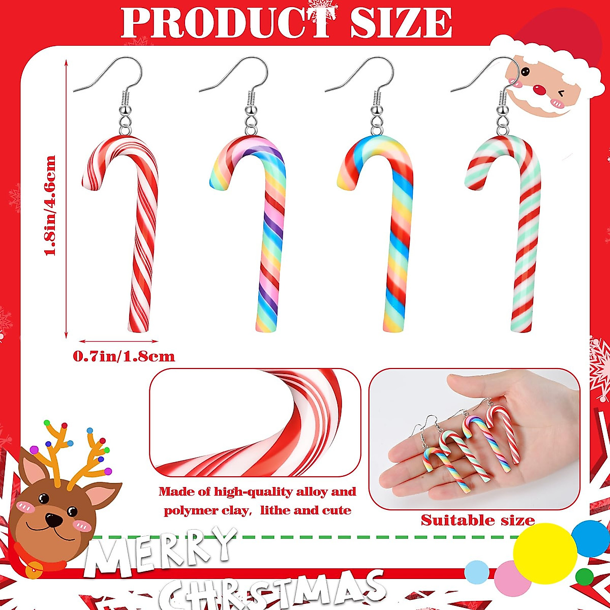 Remuuly 16 Pairs Christmas Earrings Candy Cane Dangle Earrings for Women Xmas Hook Jewelry Earrings Cute Earrings Dangle Drop Cute Jewelry for Girls Winter Holiday Festive Gifts