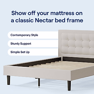 Nectar Bed Frame & Headboard - Linen - Cal King - 8 Inch Legs and Sturdy Wooden Slats for Support - Contemporary and Durable Upholstery - Holds Up to 700 Pounds - Easy Assembly