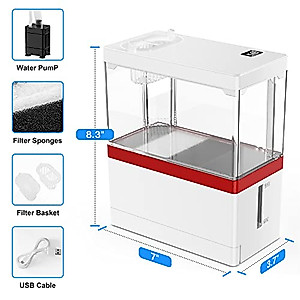 Insputer Mini Fish Tank with Filter and LED Light 1 Gallon Betta Aquarium Tropical Freshwater Phone & Pad Holder Hydroponic Plants Basket for Office Home Desk Use