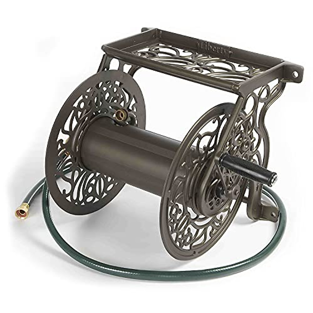 Liberty GARDEN 704 Decorative Cast Aluminum Wall Mount Garden Hose Reel, Holds 125-Feet of 5/8-Inch Hose - Bronze