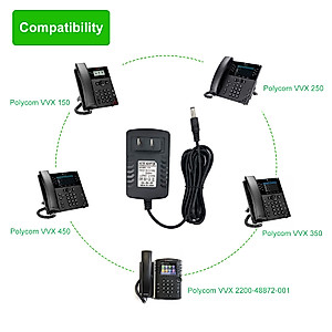 Power Supply Replacement for Polycom VVX 150/250/350/450 Phone, 2200-48872-001 5V 3A Adapter Charger Cord 6.6 ft - PDEEY