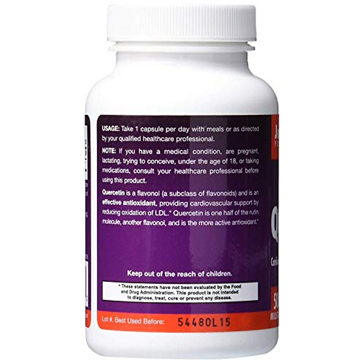Jarrow Formulas Quercetin 500 mg - Supports Antioxidant Status, Cardiovascular Health & Immune Health - Dietary Supplement - 100 Servings (Veggie Caps) (Packaging May Vary)