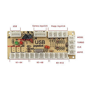 SJJX 2 Player HAPP Style Zero Delay Generic Game Controller USB to Joystick for MAME & Raspberry Pi 1/2/3 RetroPie DIY Projects