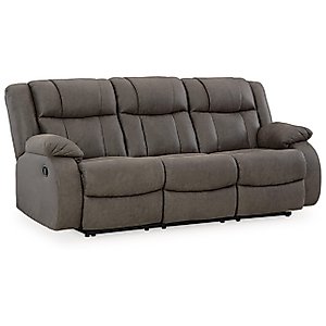 Signature Design by Ashley First Base Contemporary Faux Leather Manual Reclining Sofa, Gray