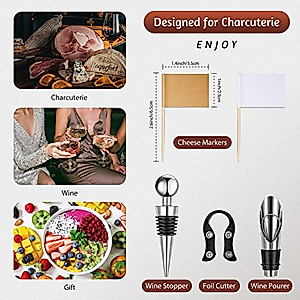 Yetene Charcuterie Board Accessories Round Wooden Tray 20" with Handles Wine Accessory Sets Cheese Spreader Knife Butter Knife Set Mini Serving Tongs Spoons Forks for Party Wedding Christmas