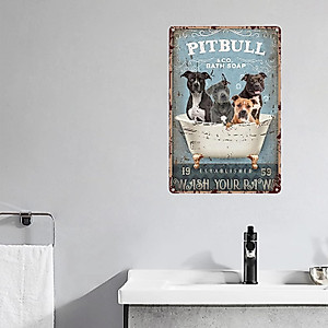 Snowsun Metal Tin Sign Pitbull Bath Soap Wash Your Paws Sign Vintage Tin Sign Retro Sign Aluminum Signs for Kitchen Home Office Bar Cafe Decor 8x12 Inch